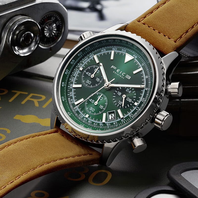 FEICE FK812 Mens Watches Hand-assembled multifunctional vintage green ...