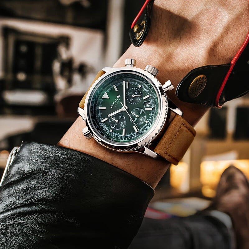 FEICE FK812 Mens Watches Hand-assembled multifunctional vintage green ...